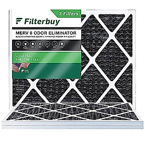 Filterbuy 20x25x1 Air Filter MERV 8 Odor Eliminator (3-Pack), Pleated HVAC AC Furnace Air Filters Replacement with Activated Carbon (Actual Size: 19.50 x 24.50 x 0.75 Inches)