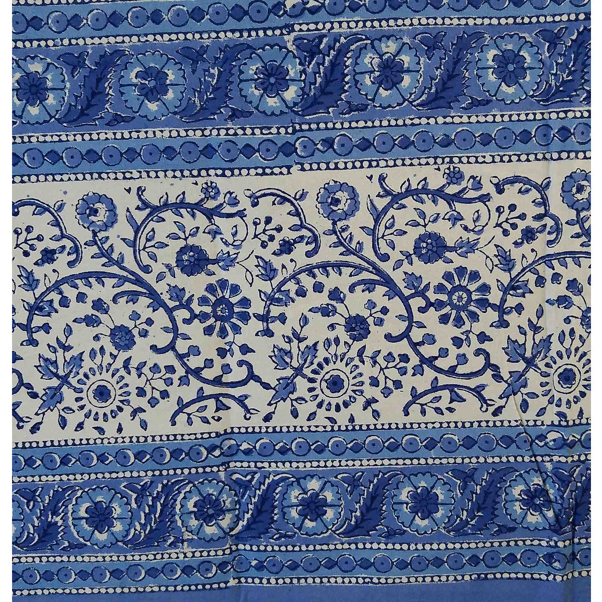 Homestead Rajasthan Block Print Cotton Tablecloth 90" x 60" Blue