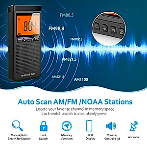 Greadio AM/FM Weather Alert Radio, Portable Transistor NOAA Radio with Best Reception, Battery Operated by 2 AAA batteries, LCD Display,Earphone Jack,Time Setting Pocket Radio for Home,Walking,Running