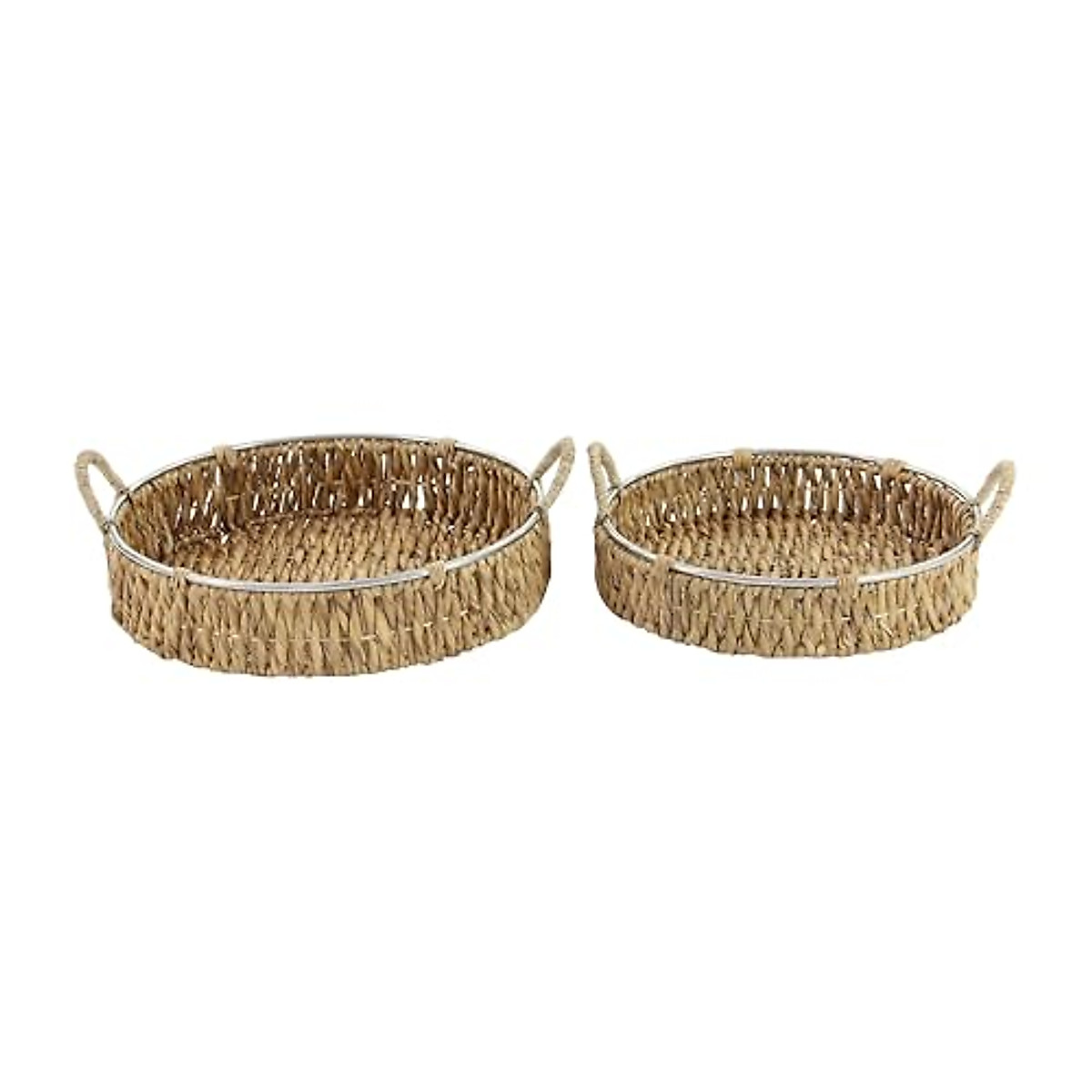 Deco 79 Dried Plant Handmade Woven Tray, Set of 2 18", 20"W, Brown