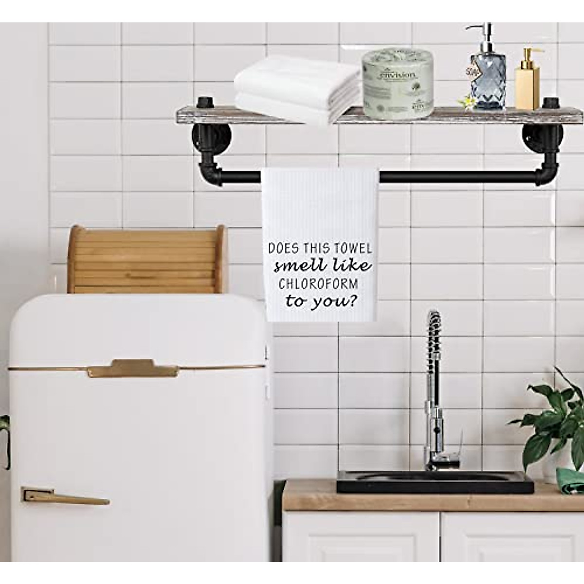 BSTGIFTS Industrial Pipe Shelf with Towel Bar，Wall Mounted Shelving with Towel Bar Rack for Bathroom, Wood Rack