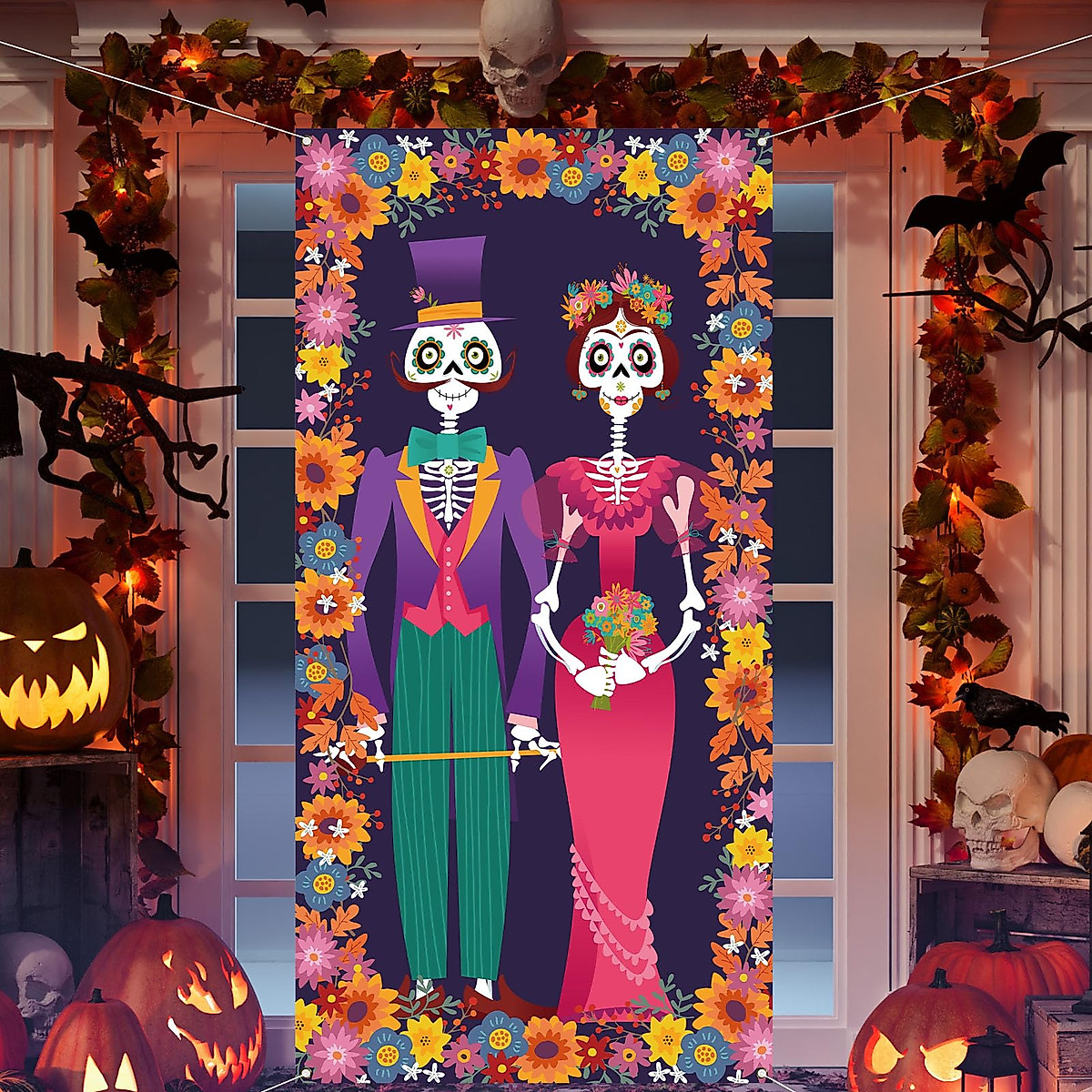 Day of The Dead Decorations Dia De Los Muertos Door Cover Mexican Altar De Muertos Sugar Skull Day of The Dead Decorations and Supplies for Home Party
