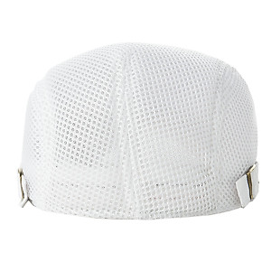 VOBOOM Men Breathable Mesh Summer Hat Adjustable Newsboy Beret Ivy Cap Cabbie Flat Cap (White)