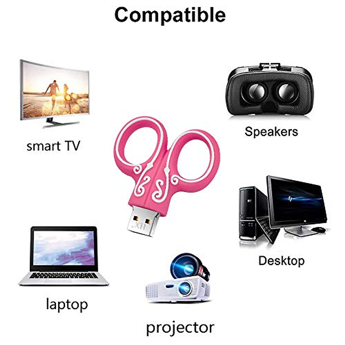 USB Flash Drives, 8GB / 16GB / 32GB / 64GB Waterproof Silicone USB 2.0 USB Memory Stick Data Storage Pendrive Thumb Drives (32GB, Pink Scissors)