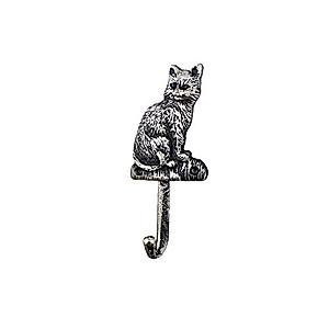 Rustic Silver Cast Iron Cat Hook 7" - Decorative Hook - Cat Decor
