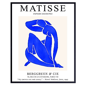 Matisse Wall Art - Blue Matisse Poster, 8x10 - Matisse Print - Minimalist Wall Art - Abstract Art - Line Art Decor - Mid Century Modern Wall Art - Henri Matisse - Aesthetic Pictures - Minimal Wall Art
