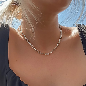 Paperclip Chain Necklace for Women 16 Inch Sterling Silver Necklace for Women 3mm Silver Paperclip Necklace Sterling Silver Chain Silver Chain Necklace for Women Sterling Silver Paperclip Necklace