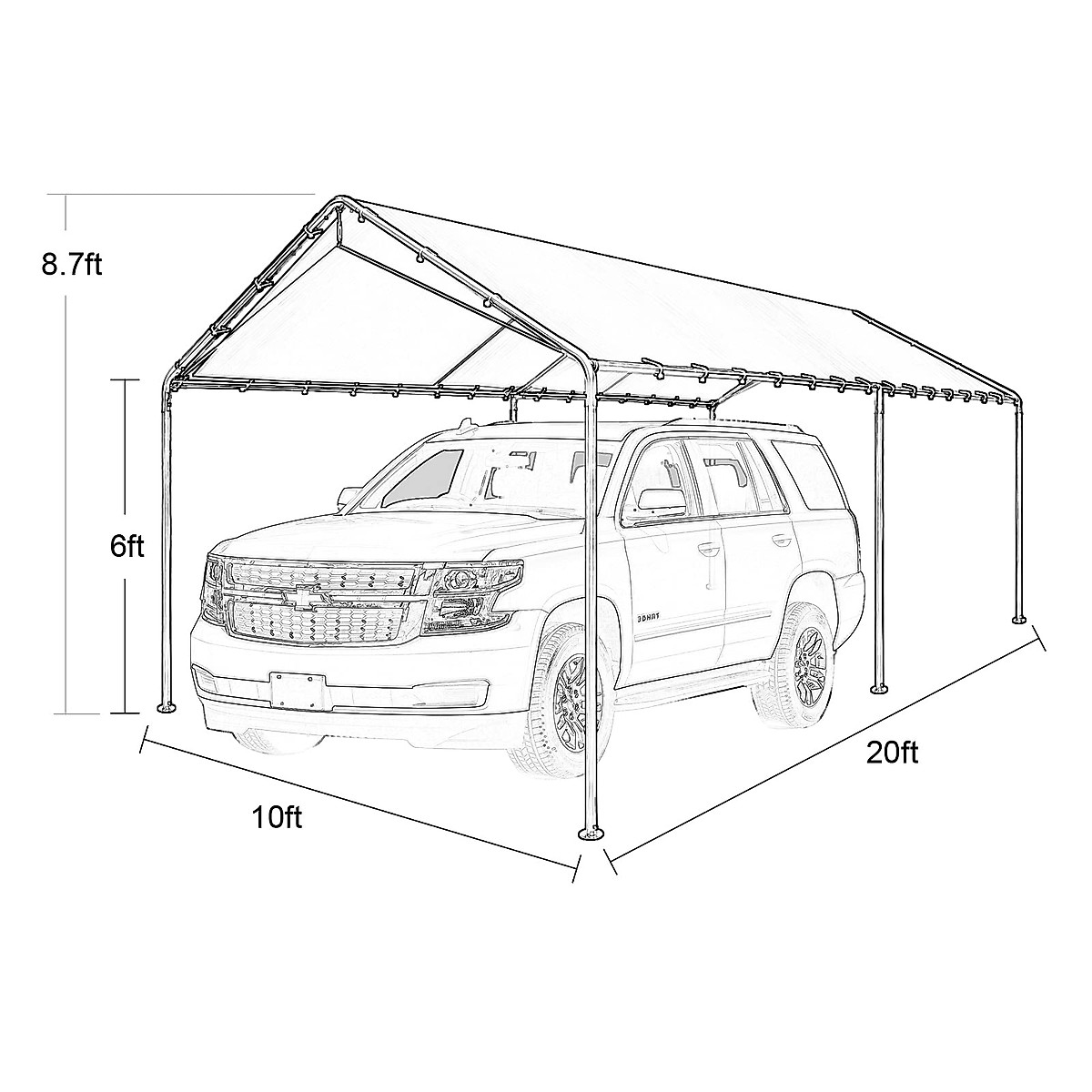 VOYSIGN Outdoor Heavy Duty Carport 10 X 20 Ft, Car Canopy with Three Reinforced Steel Cables (Green)