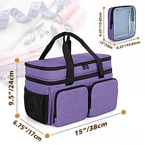 BAFASO Large Sewing Organizer Bag with an Individual Pouch and Detachable Dividers, 2 Layers Sewing Storage Bag for Sewing Supplies, Purple