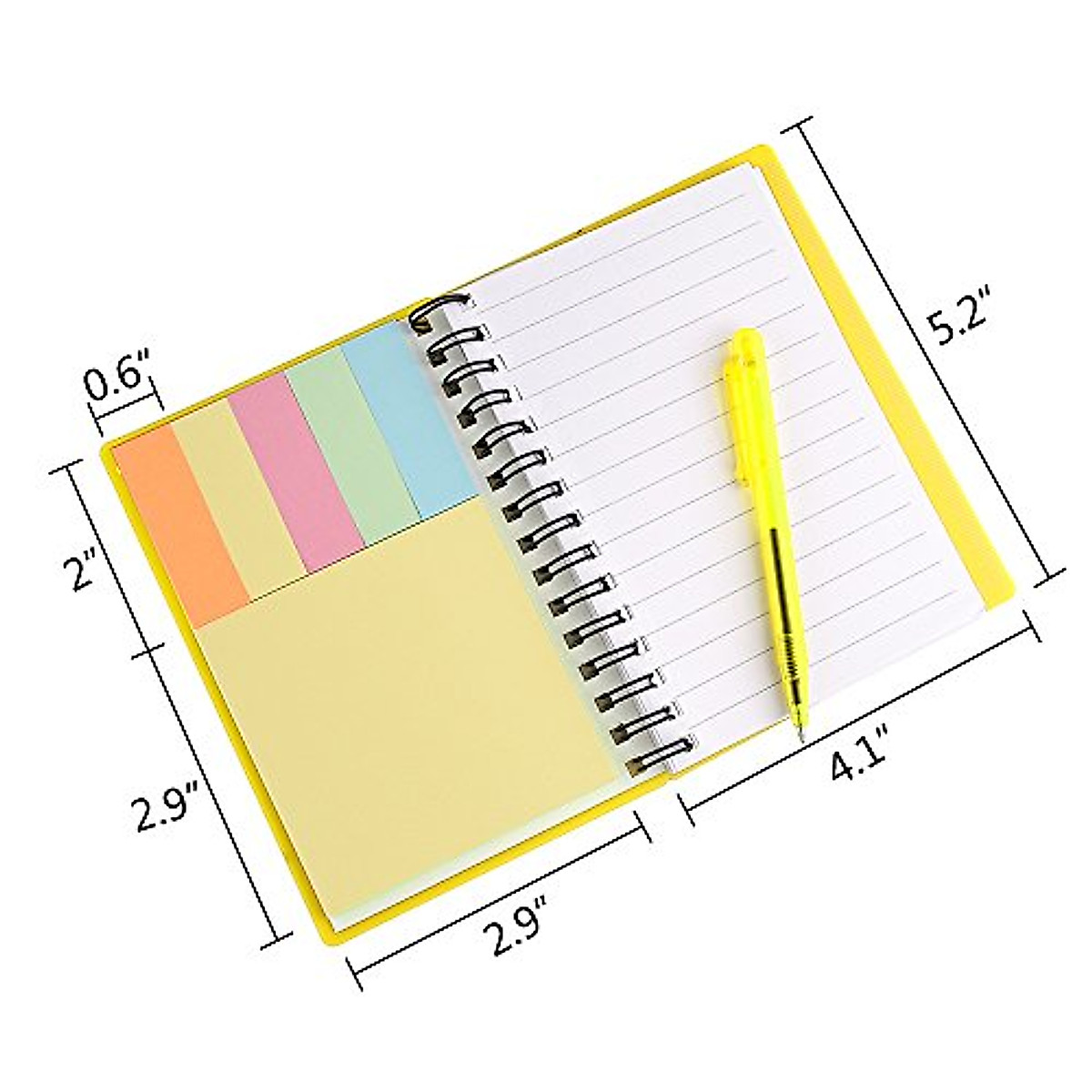 Coopay 4 Pieces Spiral Notebook Steno Pocket Notepad with Pen in Holder and Sticky Notes, Page Marker Index Tabs Flags Making Plans Writing Memos Office School Supplies (Yellow, Blue, Purple, Green)