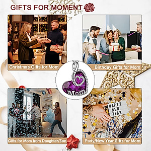 TOUPOP Gift for Mom Sterling Silver I Love You Mom Jewelry with Heart Amethyst Crystal, Birthday Gifts for Mom from Son Daughter