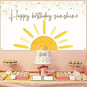 G1ngtar Boho Sun Happy Birthday Sunshine Backdrop Banner First Trip Around the Sun Wall Hanging Decor Muted Sun Theme Birthday Party Photography Background Decoration Supplies for Boys Girls