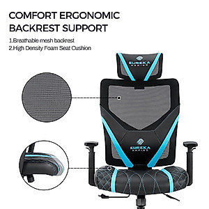 EUREKA ERGONOMIC Gaming Chair,Video Game Chairs PC Mesh Gaming Computer Chair with Adjustable Lumbar Support Headrest Armrest Gamer Desk Chair with for Adults Teens, Blue