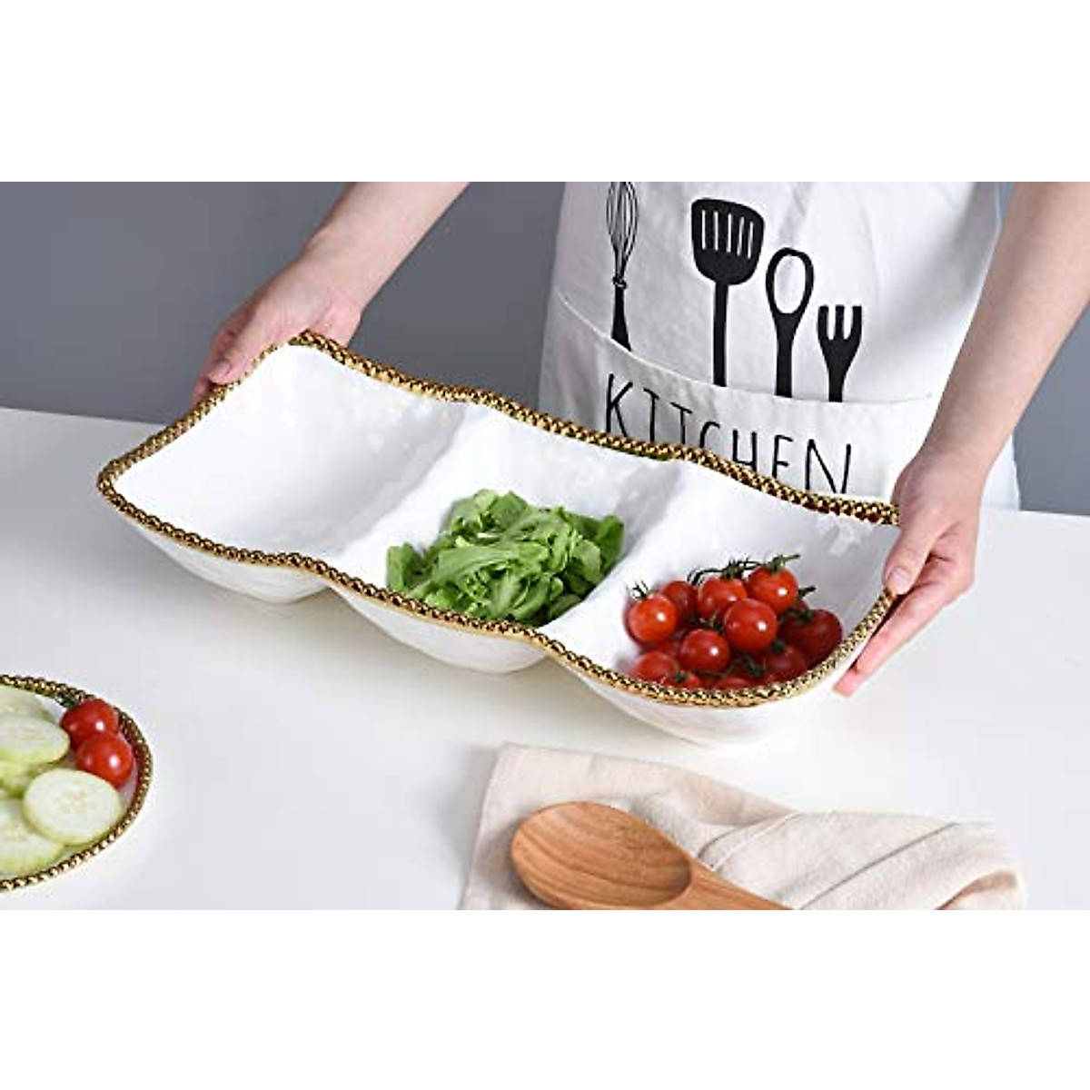 Pampa Bay Porcelain with Titanium Finish 3-Section Serving Tray Platter (Gold)