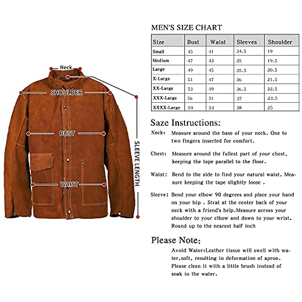 Welding Leather Jackets Flame-Resistant Heavy Duty Split Cowhide Leather Welder Jacket for Men & Women XX-Large, (Large, Brown)