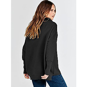 ANRABESS Women's Sweater Oversized Quarter Zipper Casual Long Sleeve Collar High Neck Ribbed Knit Loose Fit Half Zip Tunic Pullover 2023 Fashion Fall Outfits Tops 802heise-XL Black