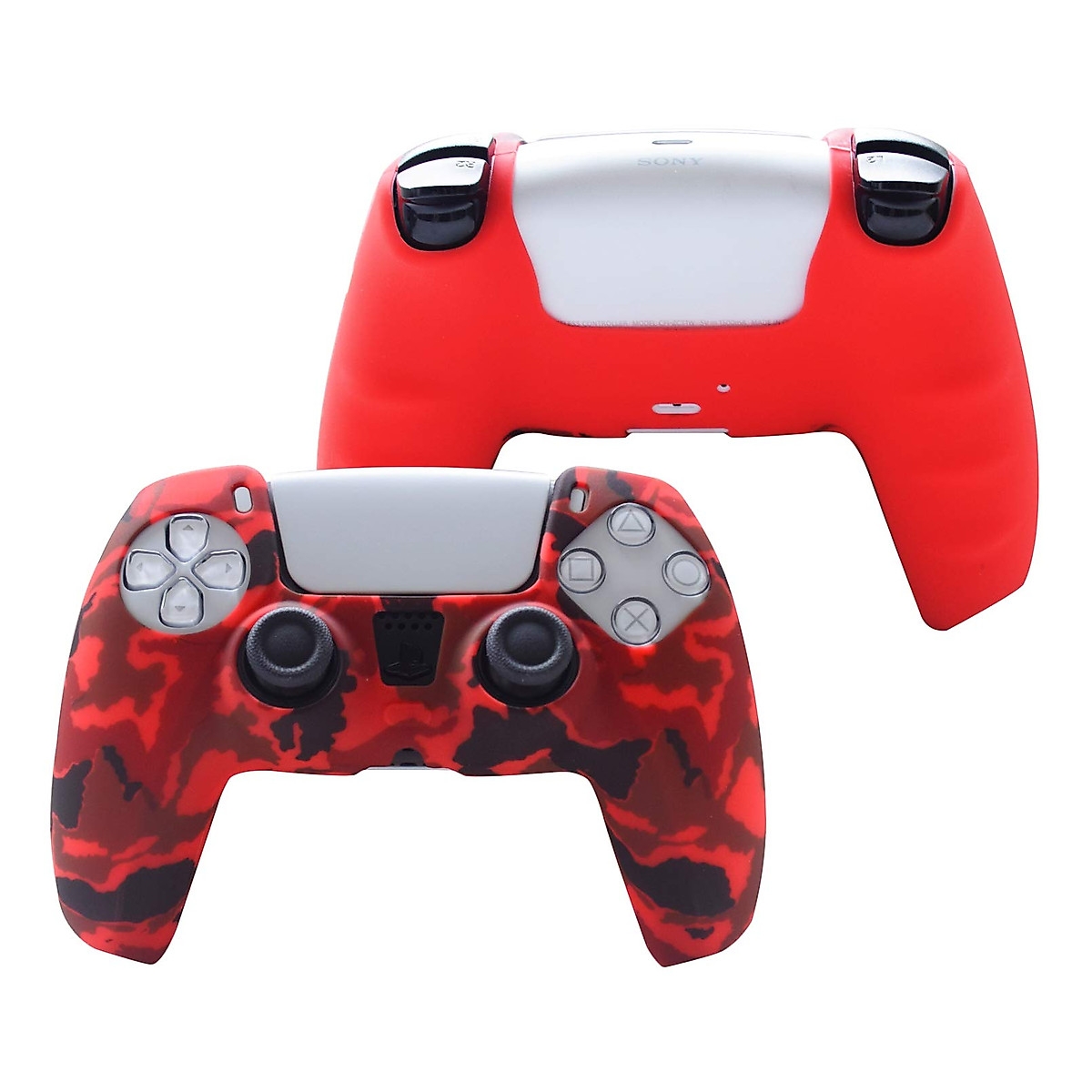 PS5 Controller Skin-Hikfly Silicone Cover for PS5 Controller Grips,Non-Slip Cover for PlayStation 5 Controller- 2 x Skin with 8 x Thumb Grip Caps(Blue,Red)