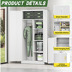 Greenvelly Metal Wardrobe Closet with Doors and Shelves,72" Armoire Wardrobe Closet for Hanging Clothes for Office, Home, School, Employee,Gym(White)