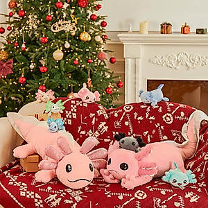 MaoGoLan 4 Pcs Axolotl Plush Stuffed Animal with Babies for Girls,32 inches Large Pink Axolotl Plush Pillow Toy with 3 Baby Axolotls Inside,Long Stuffed Axolotl Pillow Bulk for Axolotl Lover,Boys
