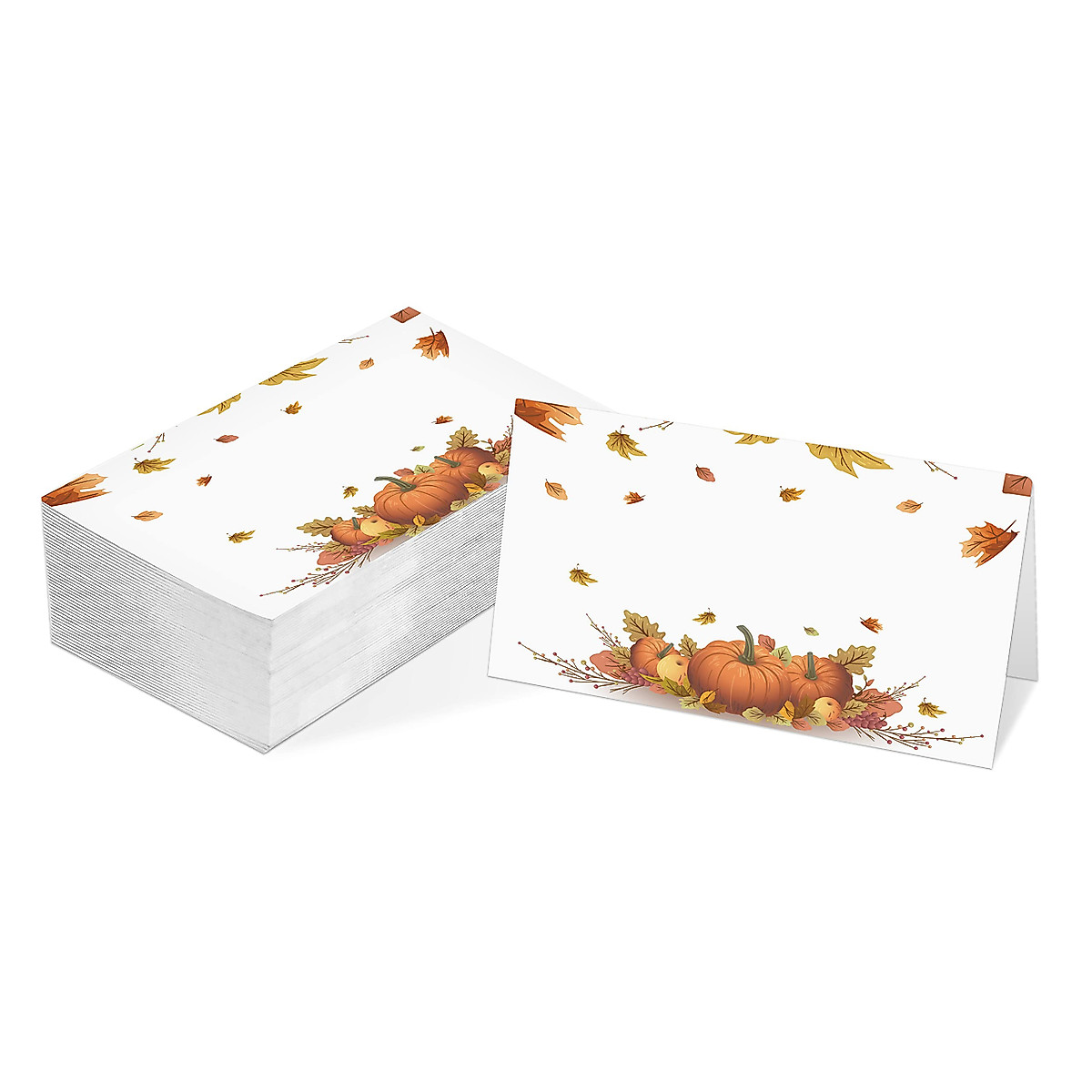 Table Place Card, Fall Harvest Thanksgiving Themed Tent Style Cards, Pack of 25 Half-Fold Reception Place Card with Pumpkin, Perfect for Thanksgiving Dinner, Party, Birthday, Wedding, Banquet A11