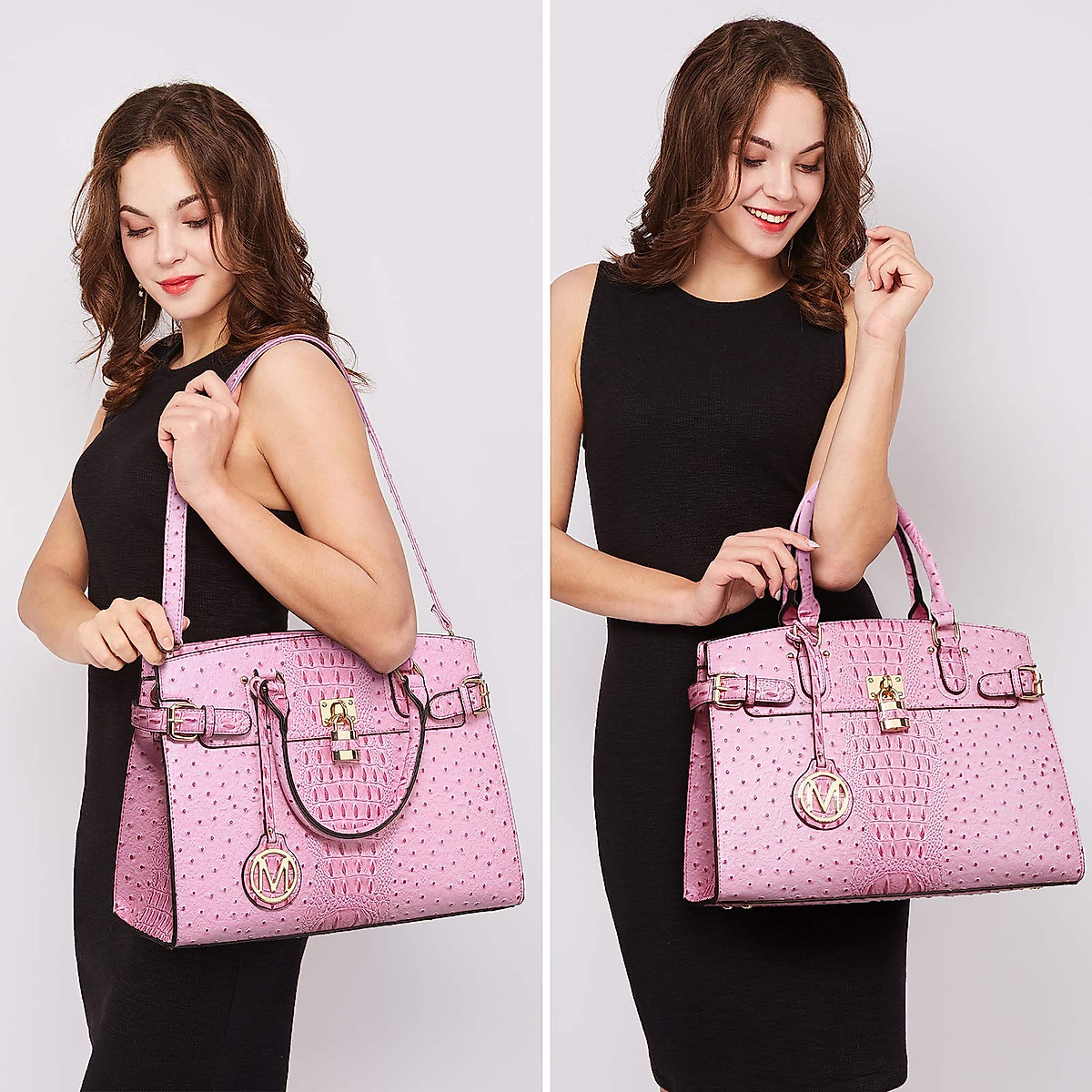 MKP Women Fashion Satchel Handbag Purse with Matching Wristlet Wallet Set 2pcs (Pink)