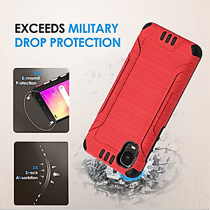 TJS Compatible with Alcatel TCL A3 A509DL Case/TCL A30 Case, with Tempered Glass Screen Protector, Magnetic Support Hybrid Shockproof Metallic Brush Finish Protector Phone Case Cover (Red)