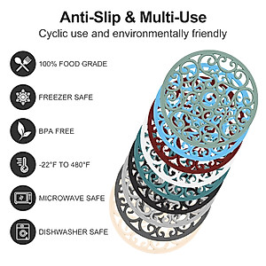 Viwehots Silicone Trivets Mats for Hot Pots and Pans, Multi-Use Intricately Carved Hot Pads and Mats, Flexible Modern Kitchen Table Mat, Heat Resistant Round Big Coaster Set of 3 Mixing Color