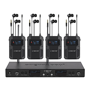 Phenyx Pro UHF Wireless in Ear Monitor System, Mono 2-Channel IEM, Metal Stage Monitor w/ 2x50 Frequencies, 164ft Long Coverage, Rack Mount Kit,for Studio/Band (4 Bodypacks)