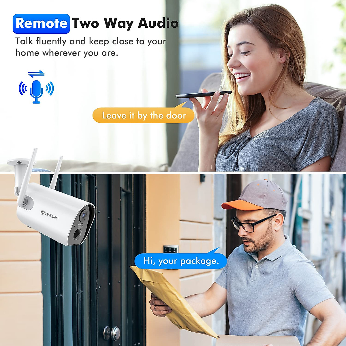 Wireless Outdoor Security Camera, 10400mAh Rechargeable Battery Powered WiFi Camera YESKAMO 1080P Surveillance Camera for Home Security Wire Free Battery Camera Dual Antenna Motion Dection 2 Way Audio