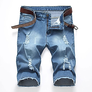 Long Basketball Shorts for Men Mens Denim Shorts Stretch Slim Fit Linen Jean Shorts with Broken Hole Comfort Flex Waistband Shorts 6" Inseam Jean Shorts High Waisted Ripped Blue 2X