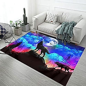 Youshosho Hippie Wolf Indoor Modern Area Rug, Soft Non-Shedding Carpet Floor Mats Living Room Bedroom Area Rugs