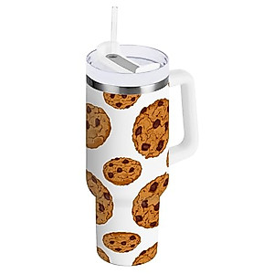 ARGTILDN 40 oz Tumbler Chocolate Chip Cookies Insulated Travel Mug with Handle and Straw Lid Stainless Steel Vacuum Coffee Cup Tea Beverage Container Water Bottles for Car Sports office
