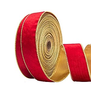 1.5Inch X 10 Yards Christmas Velvet Ribbon,1.5" Wide Wired Ribbon for Christmas Crafts Decoration, Wrapping (Red, 1.5"-10 Yard)