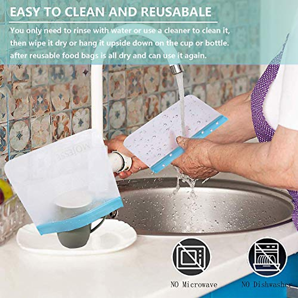 Silicone Reusable Food Bag,10 pcs (5 Leak Proof Reusable Sandwich Bags BPA FREE + 5 Crack-Proof Reusable Ziplock Snack Bag) for Sandwich, Snack, Fruit, Travel Camping Hiking items