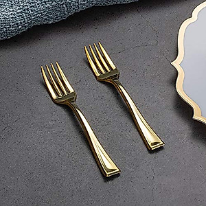Posh Setting - Plastic Mini Gold Forks, Gold Mini Forks, Gold Plastic Mini Dessert Forks, Disposable Tiny Gold Forks, 4 inch Gold Plastic Forks, Taster Forks, Small Forks, Appetizer Forks (80 Pack)