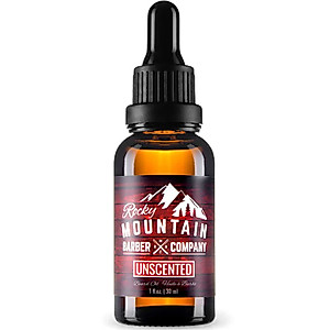 Rocky Mountain Barber Company Men’s Unscented Beard Oil - Featuring Grapeseed Oil, Coconut Oil, Argan Oil and No Added Scent