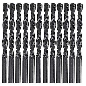 DrillForce 12pcs 3/32 inch x 2-1/4 inch M2 Drill Bits, Black Finish, High Speed Steel Twist Drill Bits