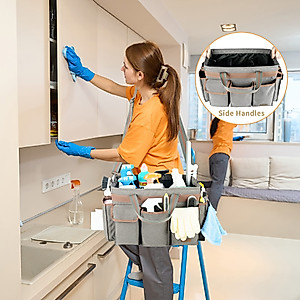 Cleaning Caddy, Cleaning Supplies Organizer with Handles for Cleaning Products Storage, Large Wearable Cleaning Tools Tote Bag for Housekeeping,Car,Home,Kitchen Work (Large, Grey)