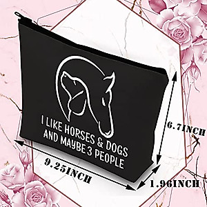 BDPWSS Dog Lover Makeup Bag Horse Riding Gift I Like Horses & Dogs And Maybe 3 People Cosmetic Bag For Horse Lover Equestrian Cowgirl Dog Mom Gift (I like horses dogs bl)