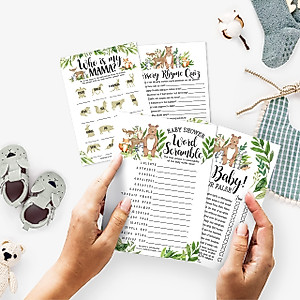 25 Woodland Word Scramble For Baby Shower, 25 True Or False Game, 25 Baby Animal Matching, 25 Nursery Rhyme Game - 4 Double Sided Cards Baby Shower Ideas, Baby Shower Party Supplies