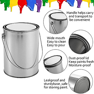 WUWEOT 4 Pack Empty Paint Can, Gallon & Quart Unlined Paint Pails, Metal Bucket Container with Lid, Handle and Spones for Paint, Varnish, Craft DIY Art Supply Storage