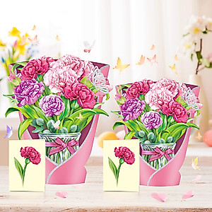 Airpark Pop Up Flower Cards, Beloved Carnation, 12inch Forever Flower Bouquet 3D Popup Greeting Cards with Note Card & Envelope for Birthday, Thank You Cards for Her Lover Friends