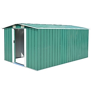 Outdoor Metal Storage Shed, Garden Shed with Door and Vents, Tool Room for Backyard, Patio, Lawn Garden Shed 101.2"x154.3"x71.3" Metal Green