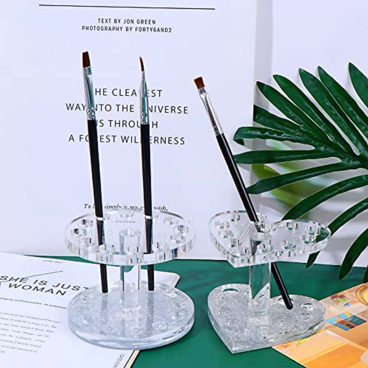 Haiabei 2Pcs Acrylic Nail Brushes Display Holder Makeup Nail 12 Holes Acrylic Brush Pen Holder Heart Silver Rest Stand Display,Nail Art Painting Pen Stand Rack Eyebrow Fountain Pencil Shelf Case