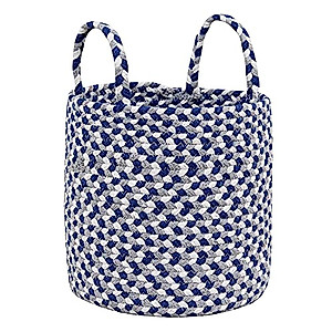 Super Area Rugs Farmhouse Plant Basket/Planter Multi Purpose Open Top Bin with Handles, Cotton Rope Basket, 8-inch, 10-inch and 12-inch Blue, White, Gray