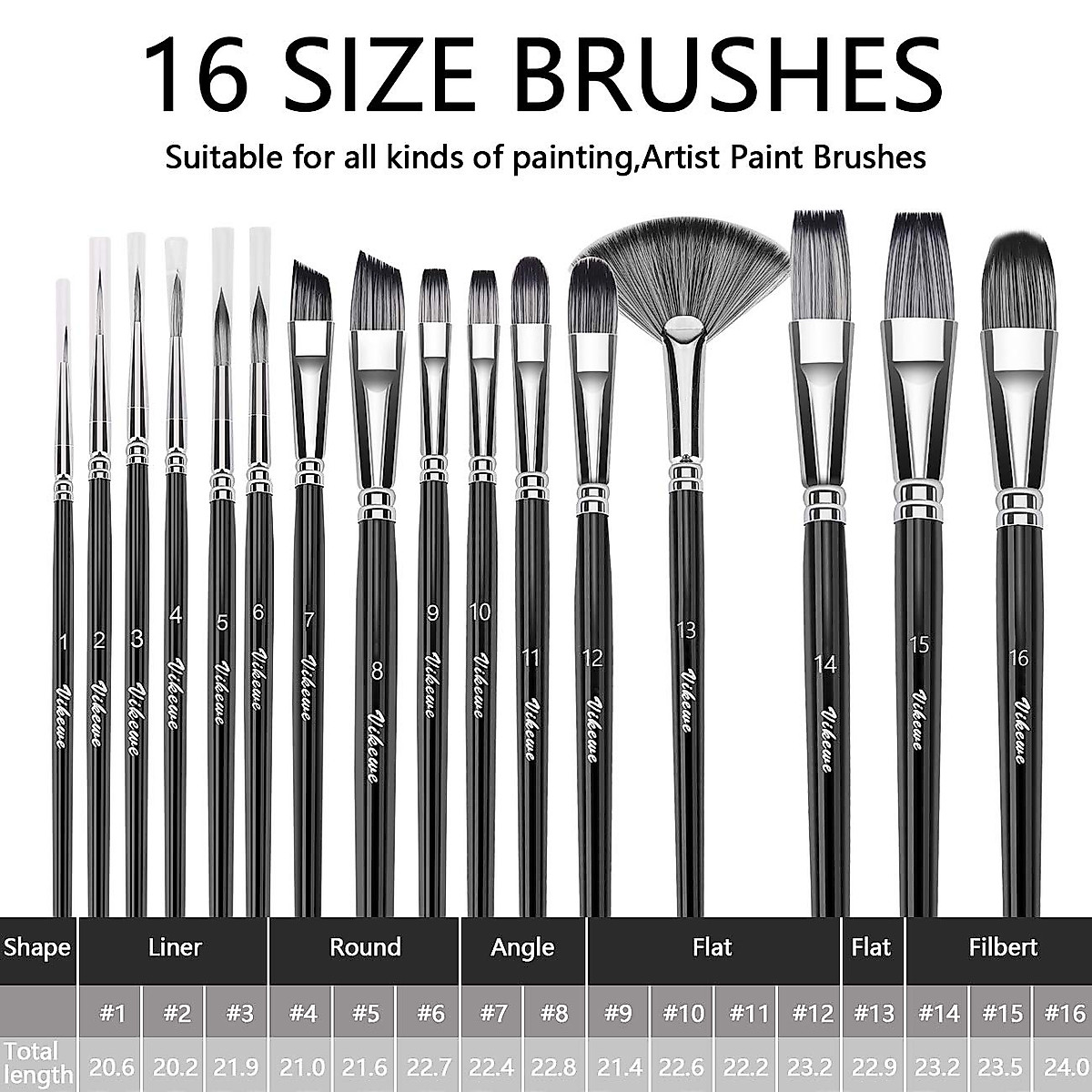 VIKEWE Acrylic Paint Set, 44 Piece Professional Painting Set, Includes 24 Acrylic Paints, 16 Pcs Paint Brushes with Case,Paint Knife and Art Sponge for Watercolor, Oil, Artists, Students and Kids