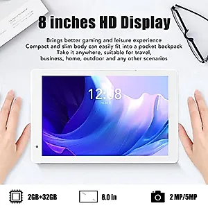 GUPE Portable Tablet, 8.0 Inch Tablet 5G Dual Band WiFi Dual Camera for Travel, Home Use (US Plug)