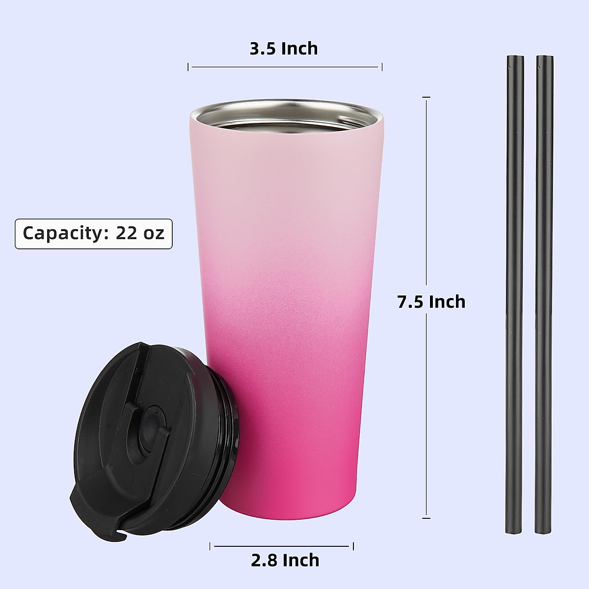 Konokyo 22 OZ Insulated Tumbler with Lid and 2 Straws Stainless Steel Water Bottle Vacuum Travel Mug Coffee Cup,Cherry