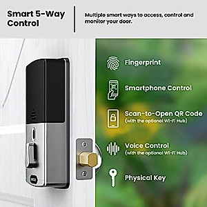 Lockly Flex Touch Smart Lock - Secure Keyless Entry with Fingerprint Recognition, Bluetooth Connectivity, and Smartphone Control - Enhanced Home Security Solution (PGD7YSN, Satin Nickel)
