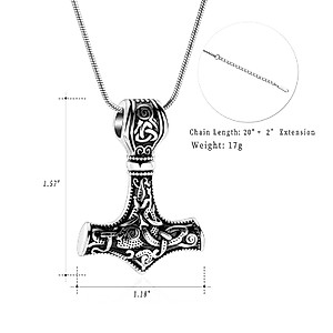mingkejw 2pcs Thor Hammer Urn Necklace for Ashes Cremation Jewelry for Women Men Stainless Steel Viking Memorial Necklaces Ash Holder for Human Pets Keepsake Jewelry for Loved Ones with Fill Tool